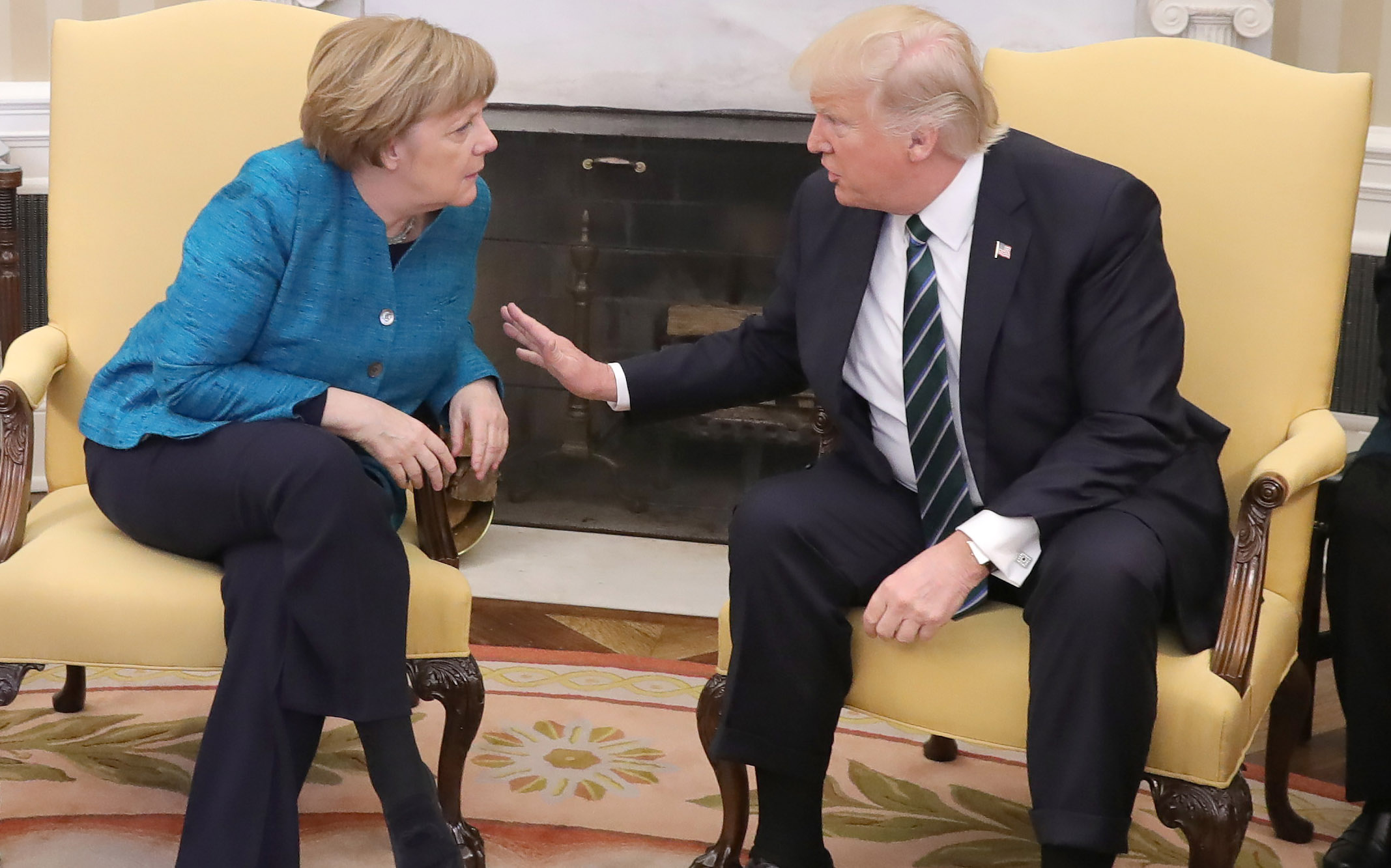 First meeting of Angela Merkel and Donald Trump