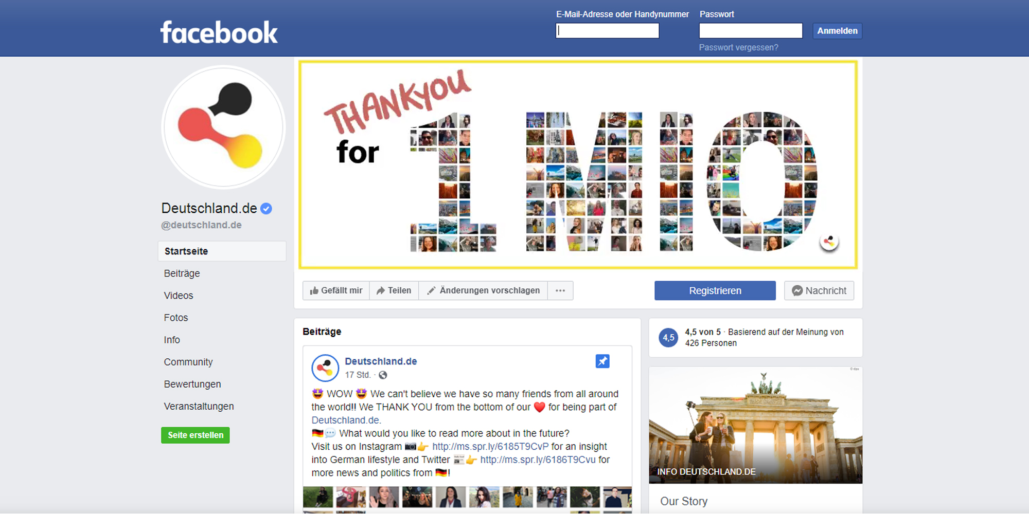 Deutschland.de on Facebook: One million followers