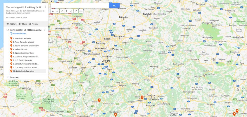 The ten largest U.S. military facilities in Germany